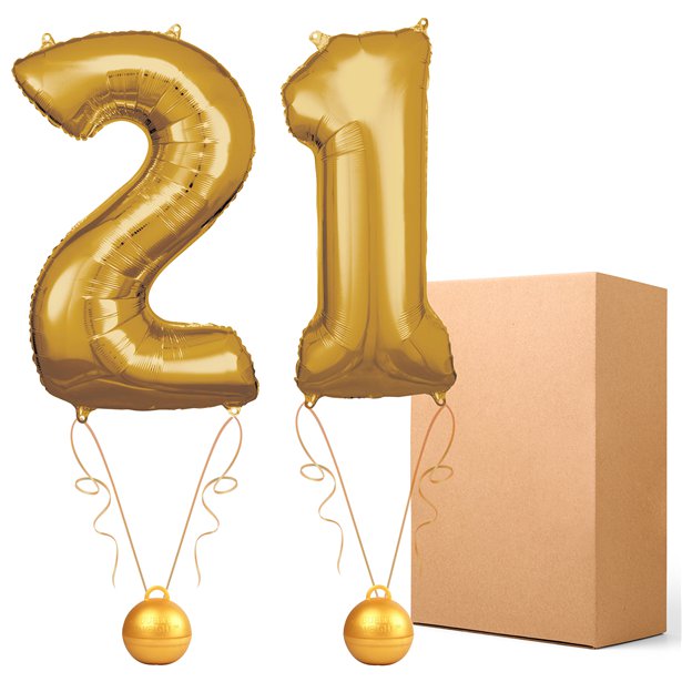 21 Gold 26" Number Balloons - Delivered Inflated – Party Delights ...