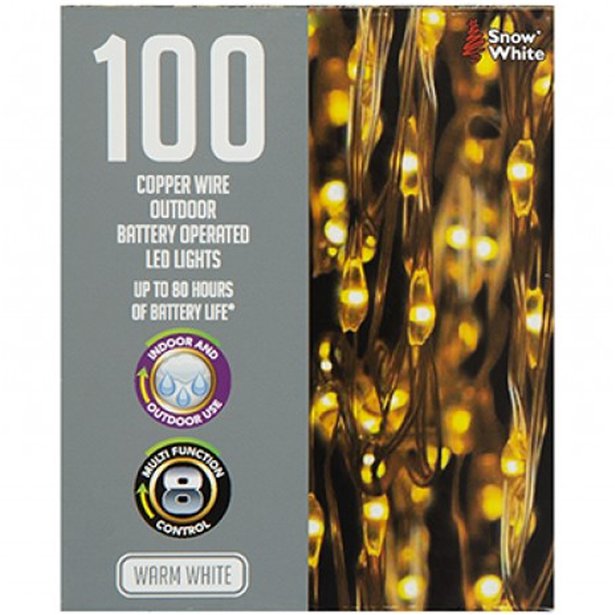 100 Warm White Outdoor Copper Wire - Battery Operated – Party Delights ...