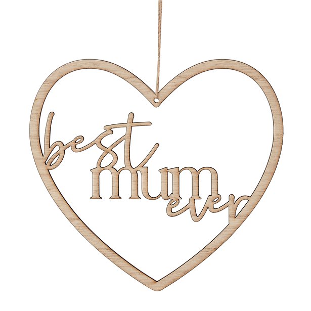Best Mum Ever Wooden Heart Wreath - 21cm – Party Delights Wondergroup