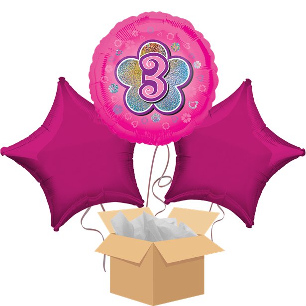 Happy 3rd Birthday Pink Balloon Bouquet - Delivered Inflated – Party ...