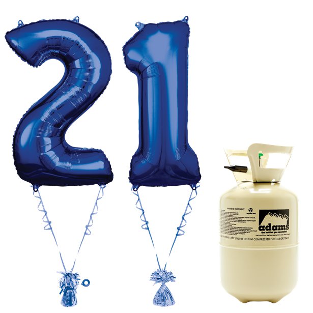 Age 21 Blue Foil Kit With Helium, Ribbon and Weights – Party Delights ...