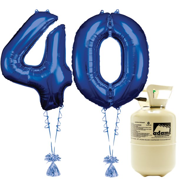 Age 40 Blue Foil Kit With Helium, Ribbon and Weights – Party Delights ...