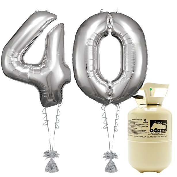 Age 40 Silver Foil Kit With Helium, Ribbon and Weights – Party Delights ...