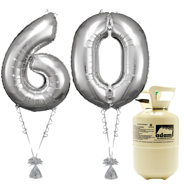 Age 60 Silver Foil Kit With Helium, Ribbon and Weights – Party Delights ...