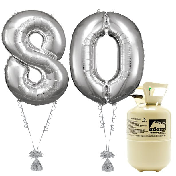 Age 80 Silver Foil Kit With Helium, Ribbon and Weights – Party Delights ...
