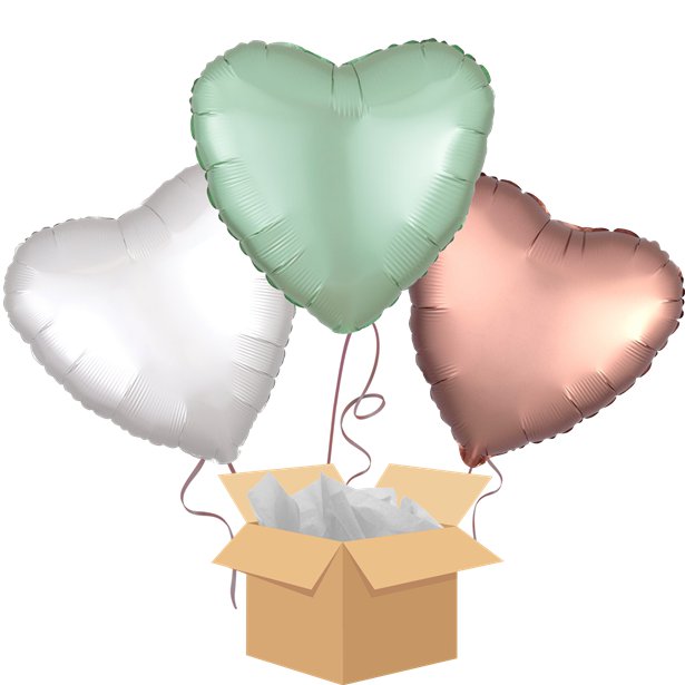 Satin Mint & Rose Gold Hearts Balloon Bouquet - Delivered Inflated ...