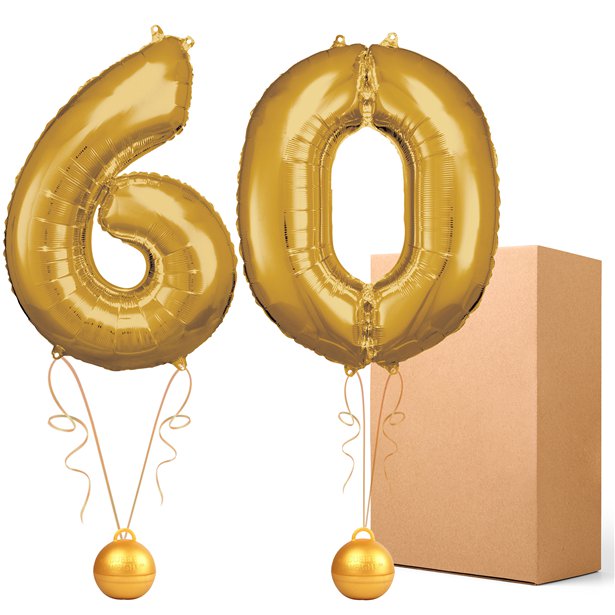 60 Gold 26" Number Balloons - Delivered Inflated – Party Delights ...