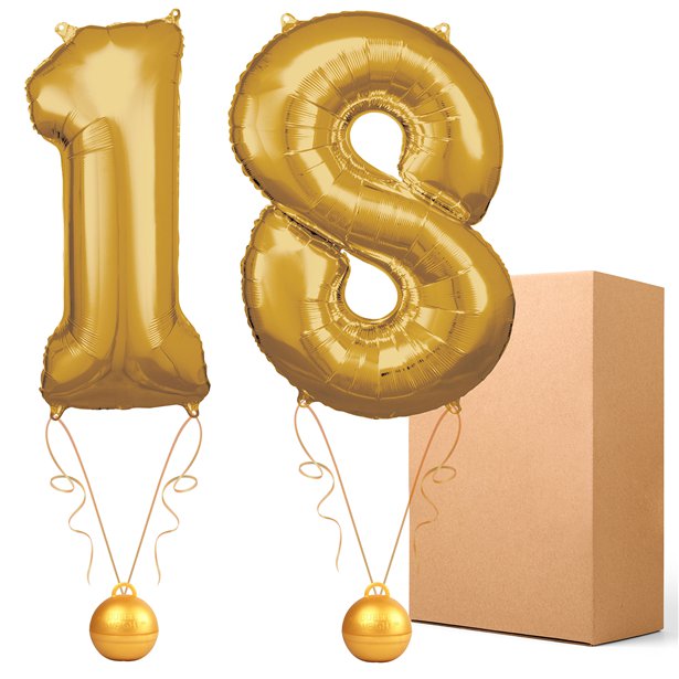 18 Gold 26" Number Balloons - Delivered Inflated – Party Delights ...