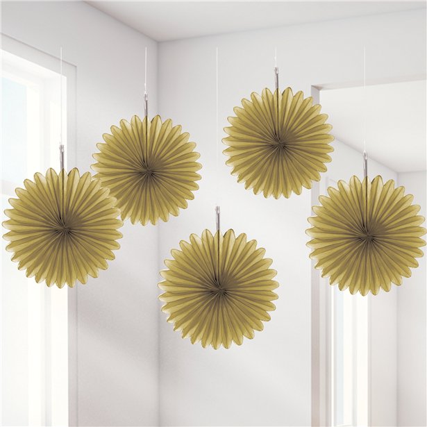 Gold Paper Fan Decorations - 15cm (5pk) – Party Delights Wondergroup