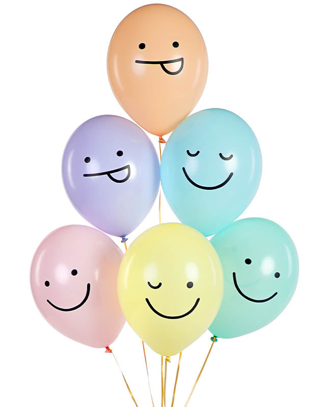 Pastel Smiley Faces Balloons - 12" Latex (6pk) – Party Delights Wondergroup
