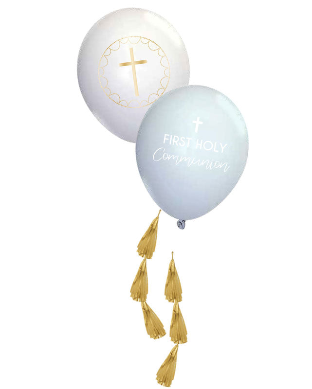 Blue Botanical 'First Holy Communion' Balloons with Tassels - 11" Late ...