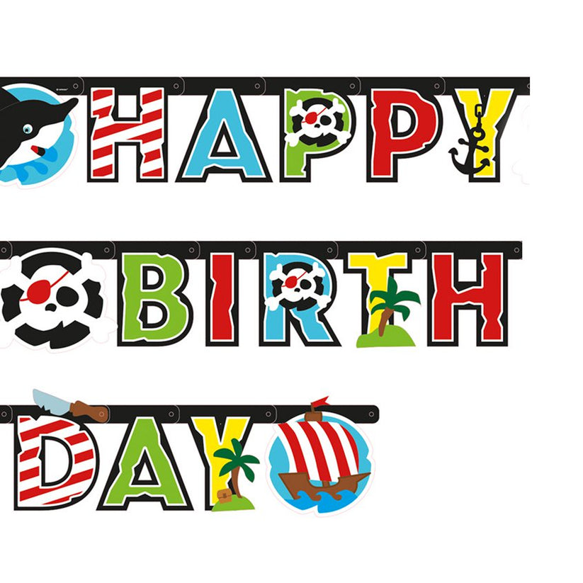 Captain Pirate 'Happy Birthday' Paper Banner - 1.8m – Party Delights ...