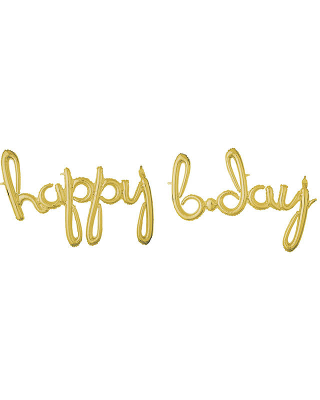 Gold 'Happy Bday' Script Phrase Foil Balloon – Party Delights Wondergroup