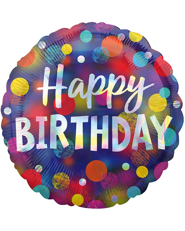 Happy Birthday Party Dots Iridescent Balloon - 18" Foil – Party ...