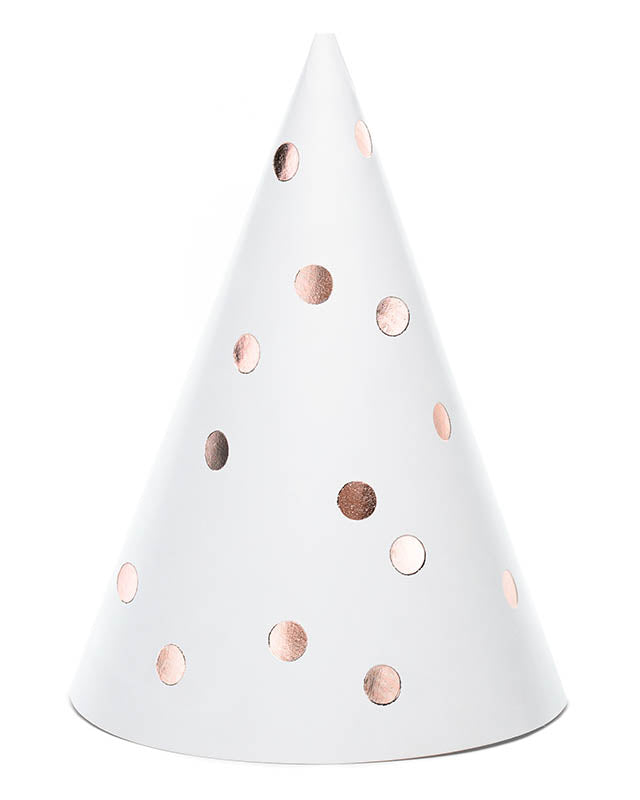 Rose Gold Dotty Party Hats (6pk) – Party Delights Wondergroup